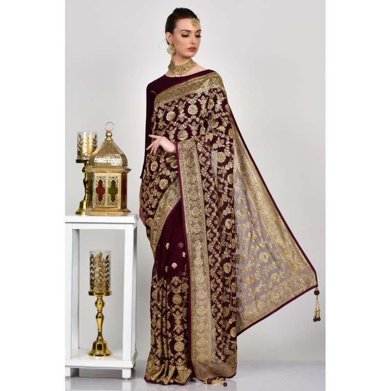 Maroon Heavy Embellished Pakistani Bridal Saree