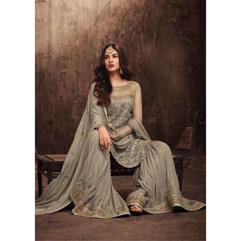 GREY DESIGNER SHARARA GHARARA SUIT