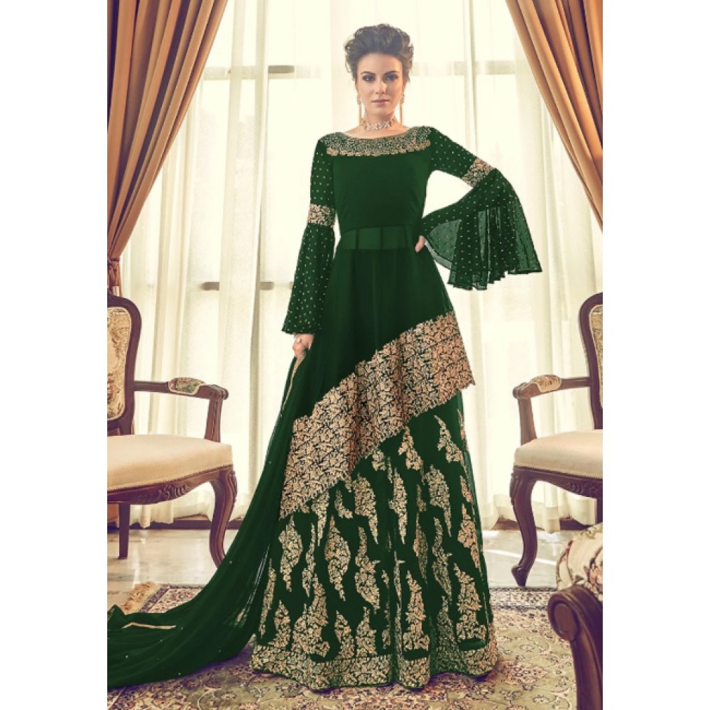 Indian Party Wear/ Mendhi Outfits : GREEN EMBROIDERED PARTY ...