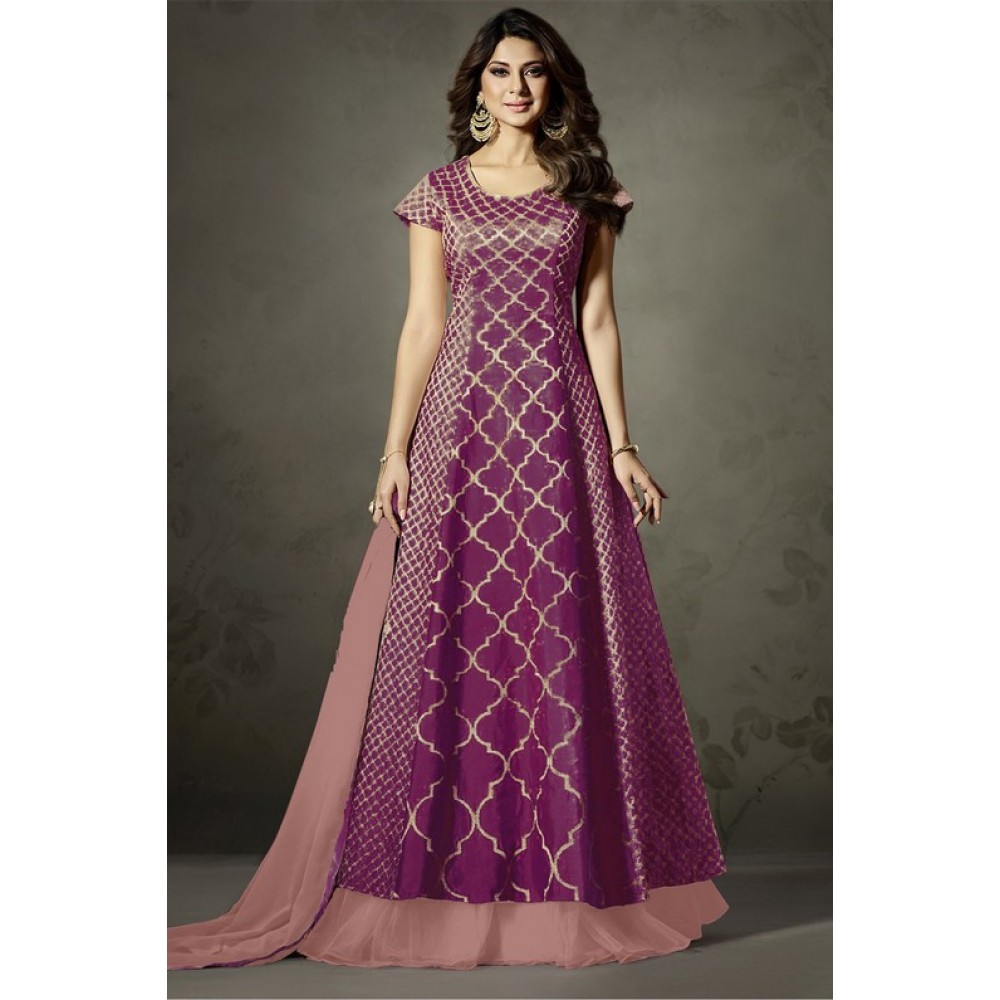 Party wear : PURPLE INDIAN EMBELLISHED ANARKALI DRESS